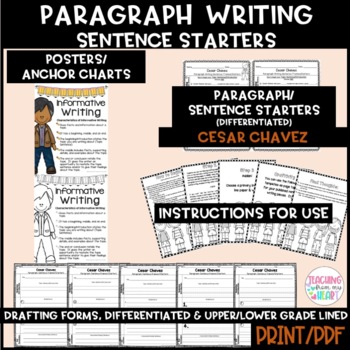 Cesar Chavez Writing Sentence Starters Frames, Paragraph Writing ...