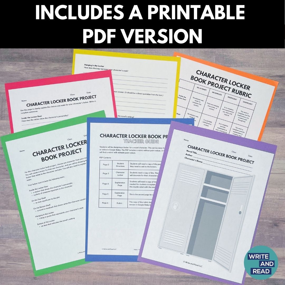 Character Locker Book Project - Independent Reading Accountability ...