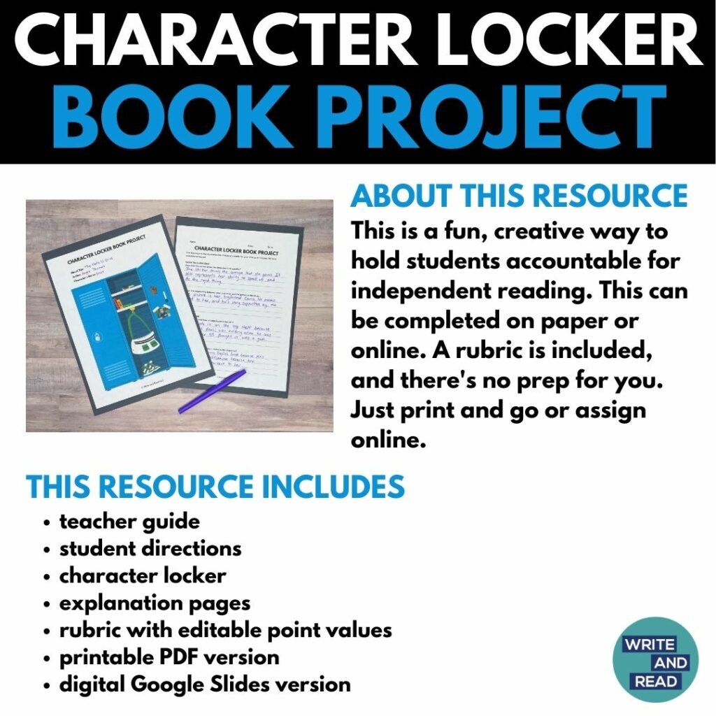 Character Locker Book Project - Independent Reading Accountability ...