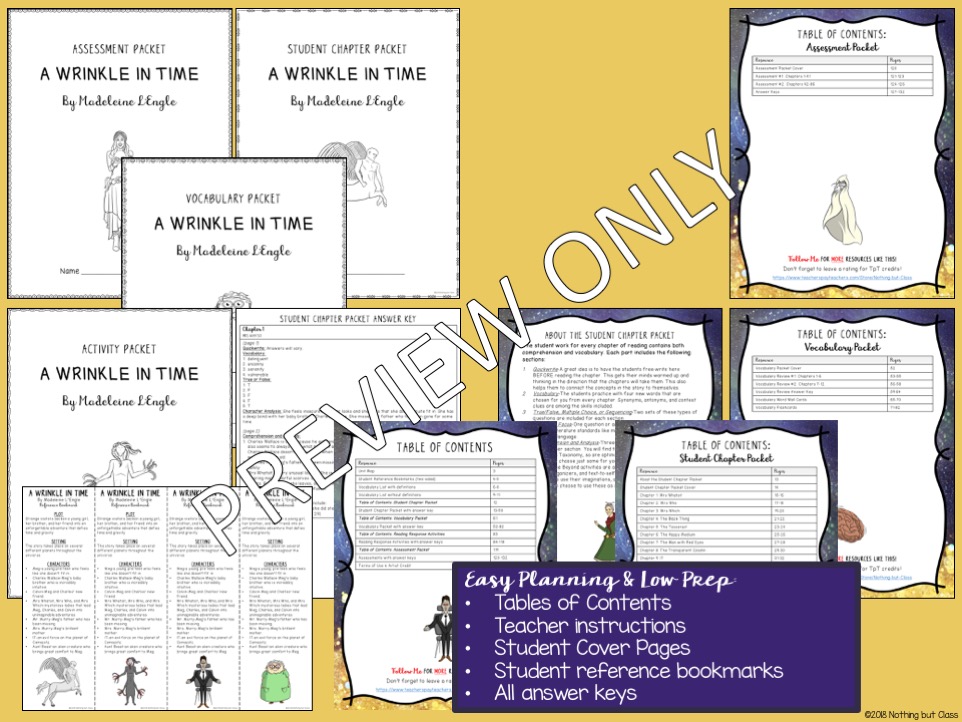 A Wrinkle in Time Novel Study Unit | Comprehension with Activities and ...