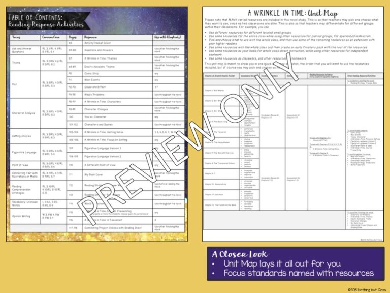 A Wrinkle in Time Novel Study Unit | Comprehension with Activities and ...