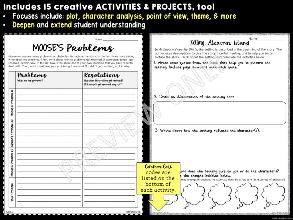 Al Capone Does My Shirts Novel Study Unit | Comprehension and ...