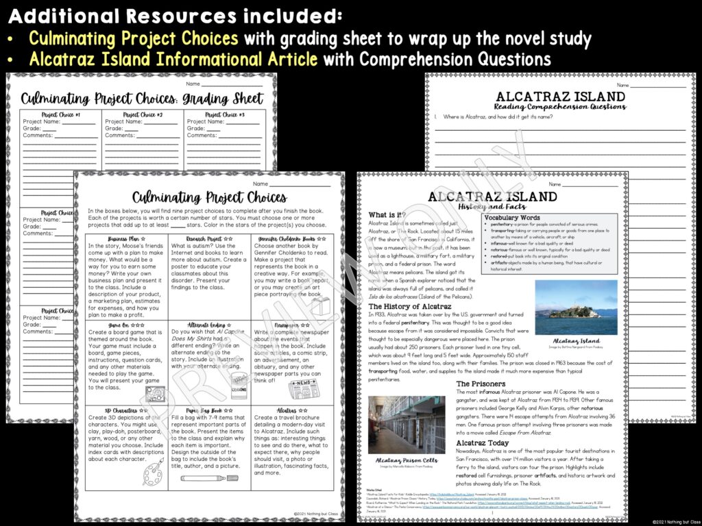 Al Capone Does My Shirts Novel Study Unit | Comprehension and ...