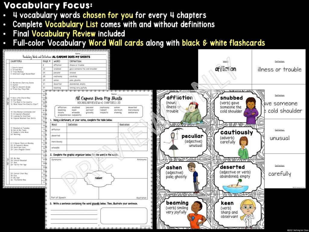 Al Capone Does My Shirts Novel Study Unit | Comprehension and ...