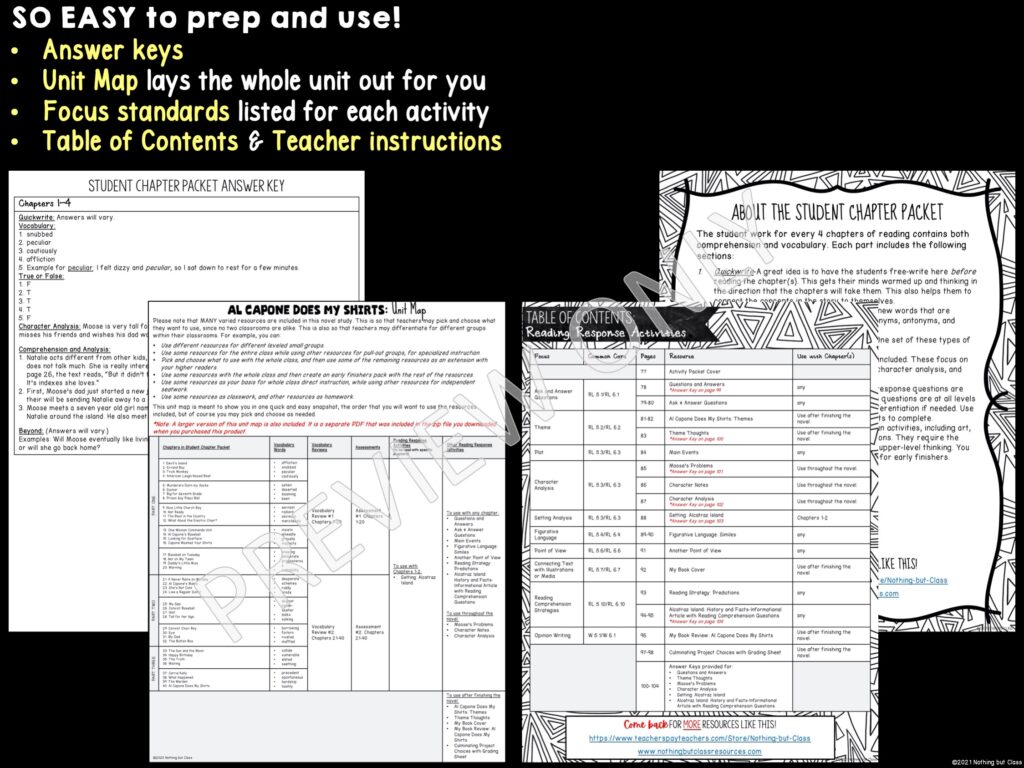 Al Capone Does My Shirts Novel Study Unit | Comprehension and ...