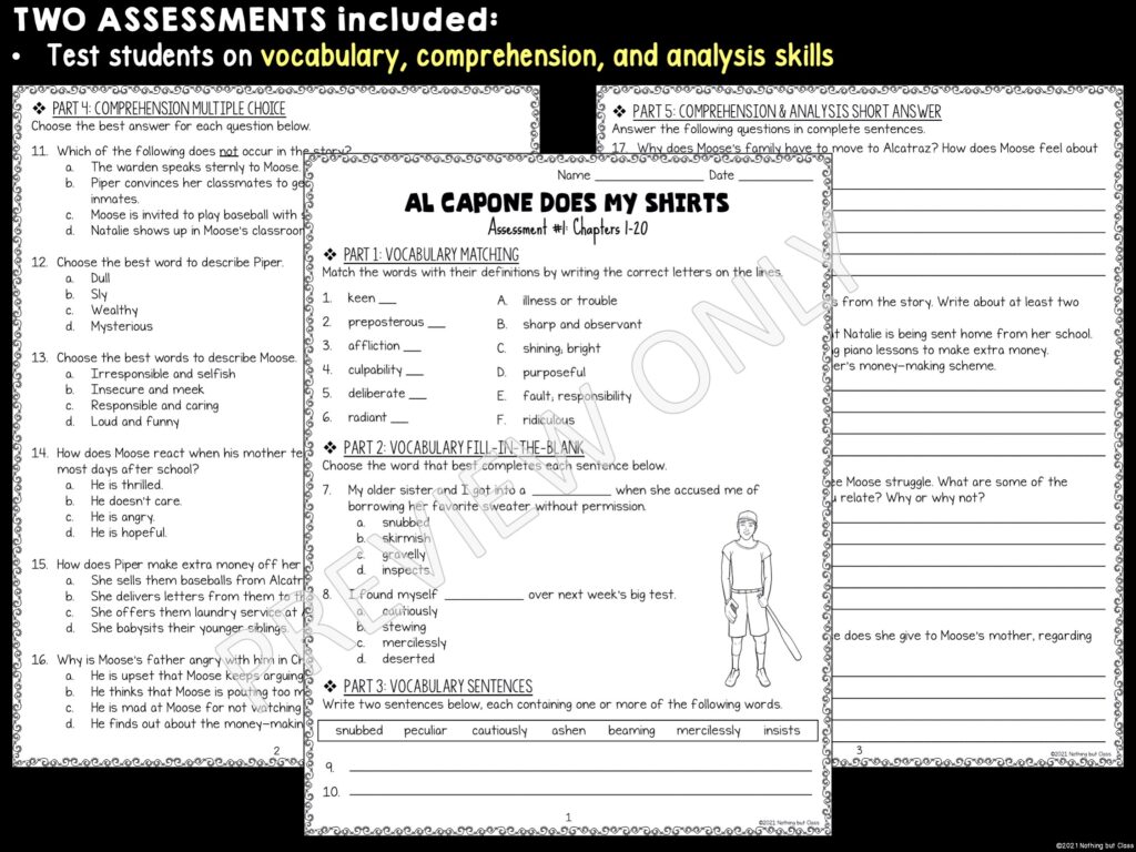 Al Capone Does My Shirts Novel Study Unit | Comprehension and ...