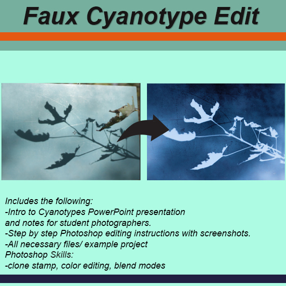 Cyanotypes Notes & PowerPoint, Fake Cyanotype Lesson in Photoshop ...