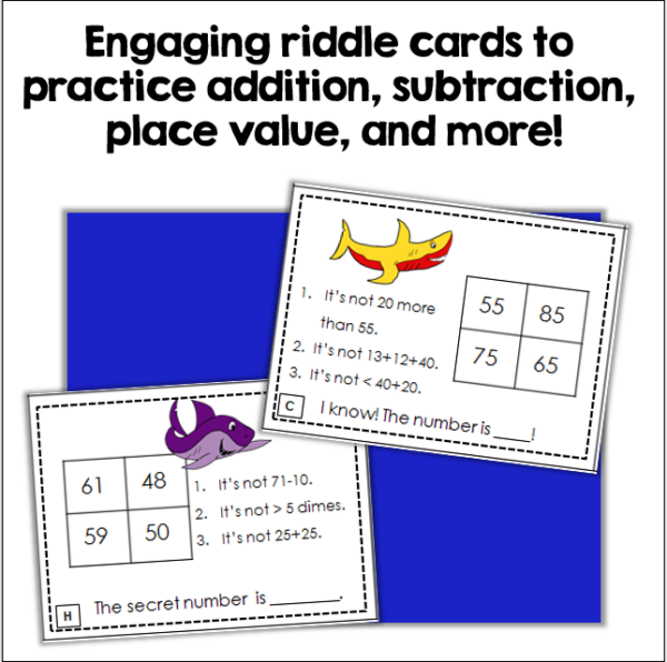 Addition, Subtraction, and Place Value Math Riddles - Sharks! | Made By ...