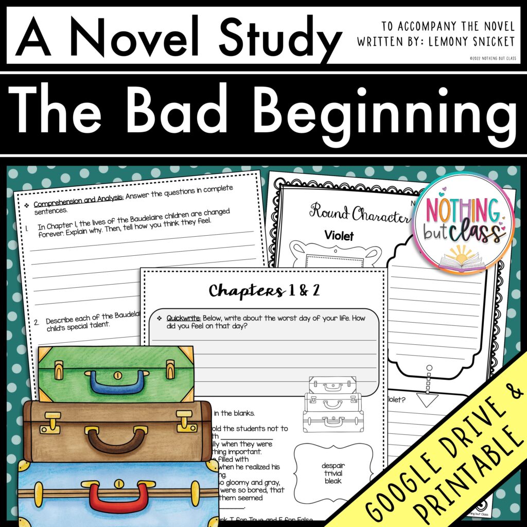The Bad Beginning Novel Study Unit | Comprehension and Vocabulary with ...