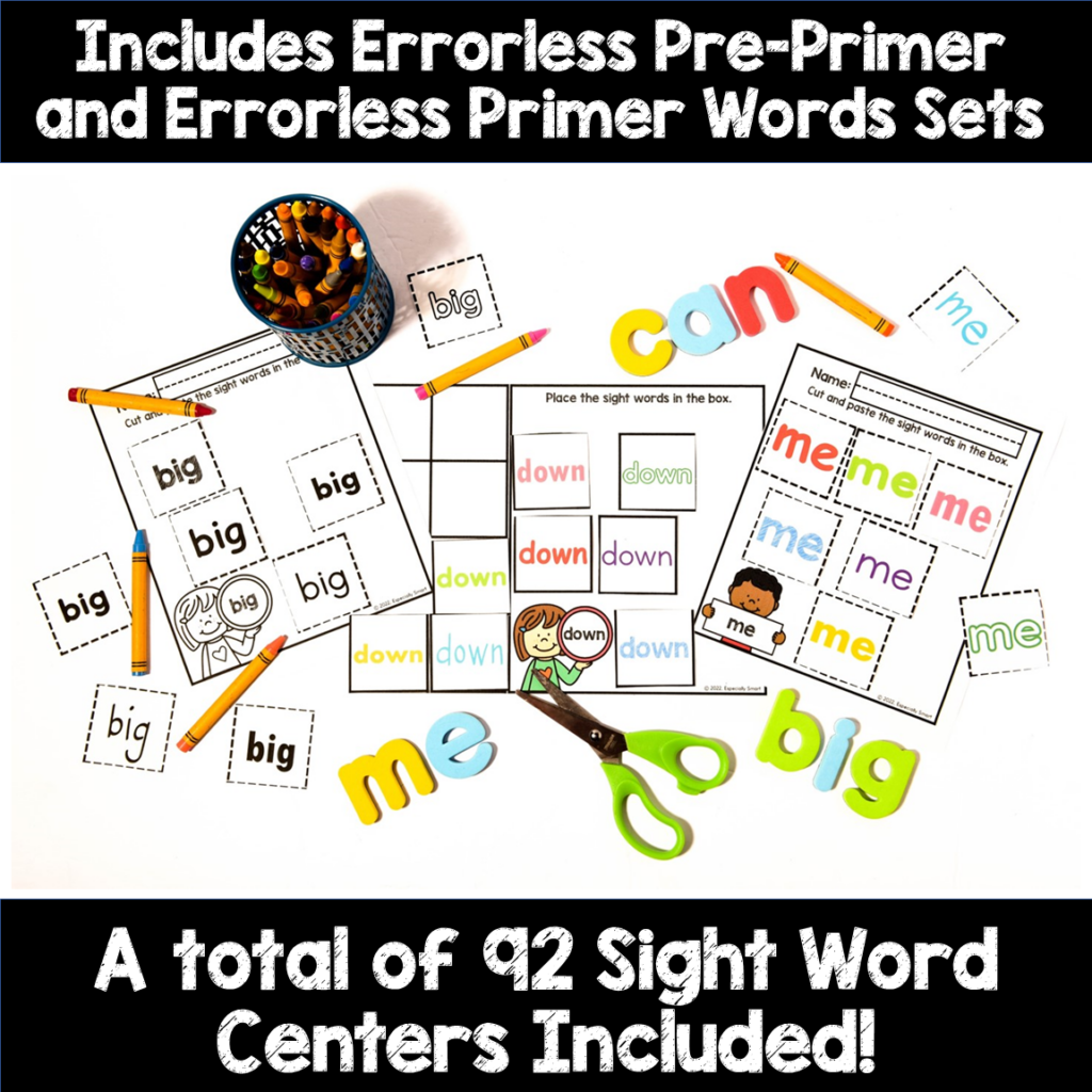 Errorless Pre Primer and Primer Sight Words Centers and Worksheets ...