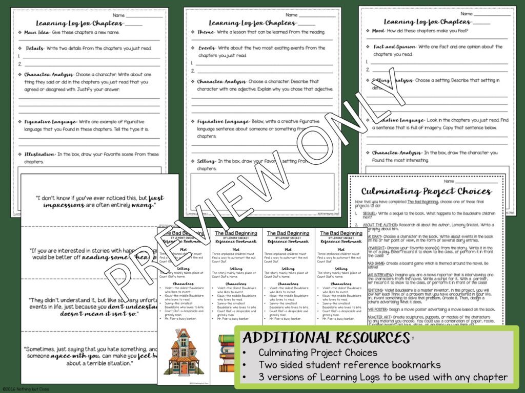 The Bad Beginning Novel Study Unit | Comprehension and Vocabulary with ...