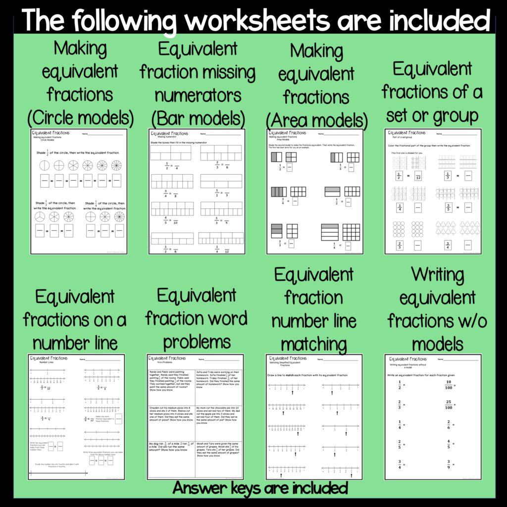 Equivalent Fraction Worksheets with visual models | Made By Teachers