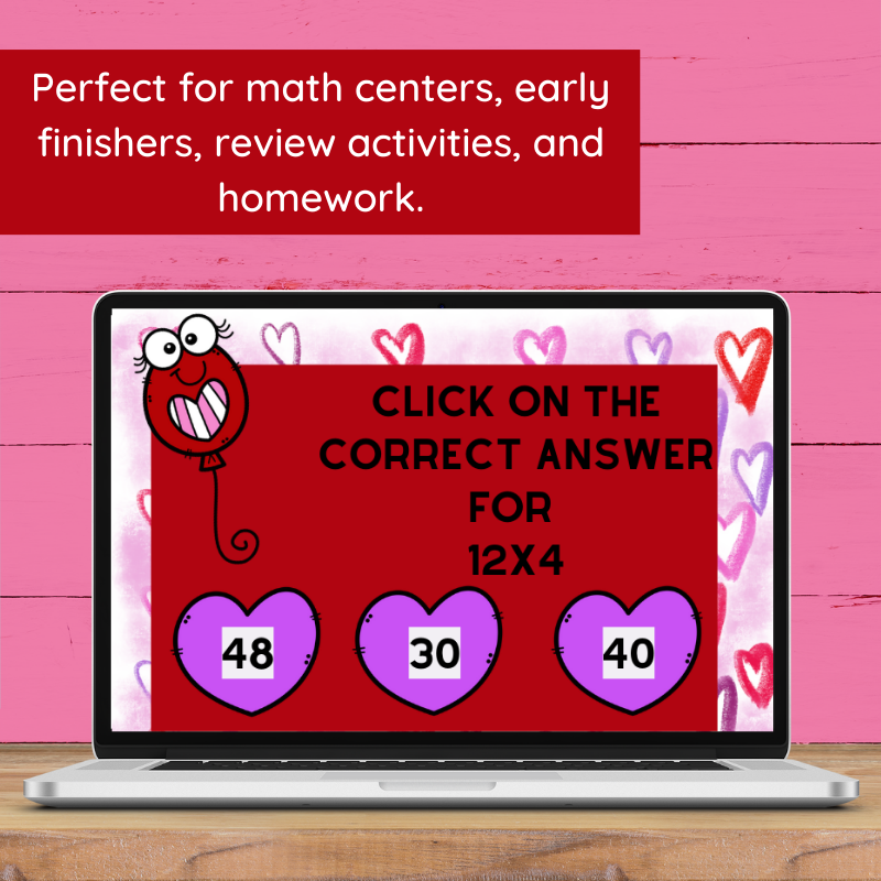 Valentine's Day Multiplication Drills 10-12 Boom Cards 3rd grade ...