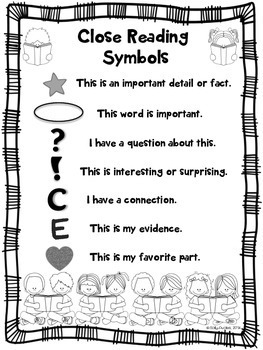 Close Reading Symbols Posters Bookmarks ANY Topic, Chistmas, New Year ...