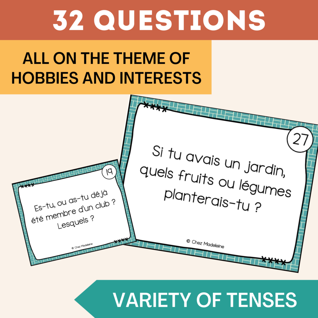French Conversation Cards - Les Passe-temps A2/B1 | Made By Teachers