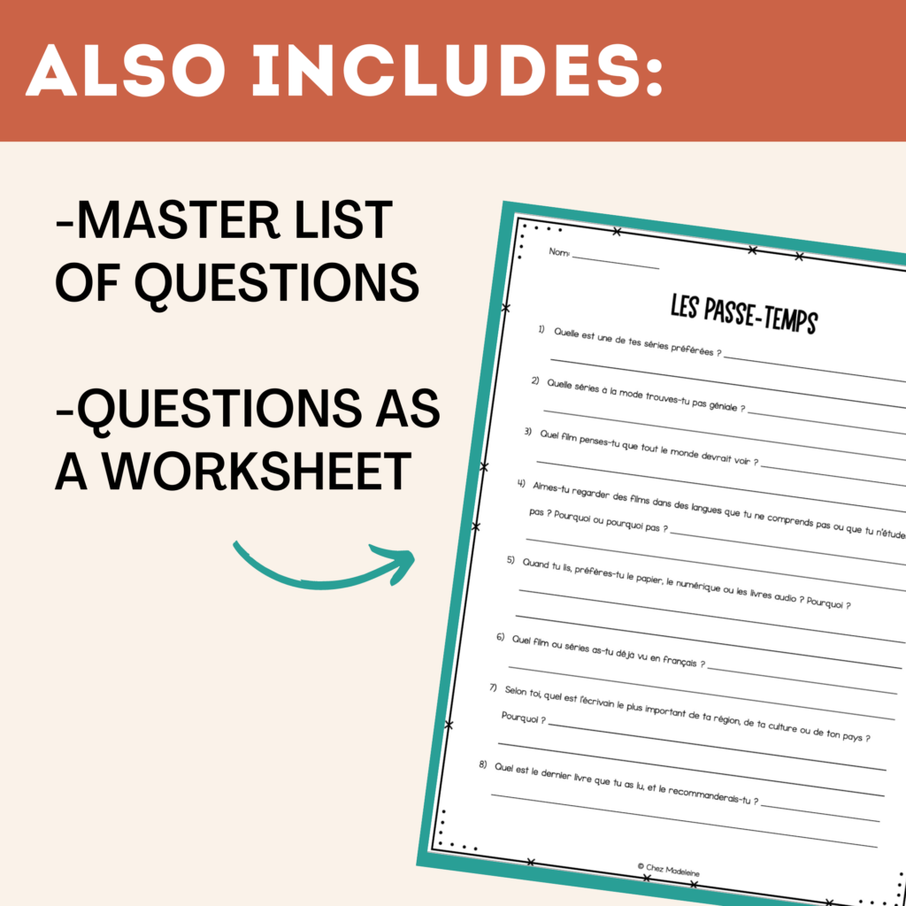 French Conversation Cards - Les Passe-temps A2/B1 | Made By Teachers