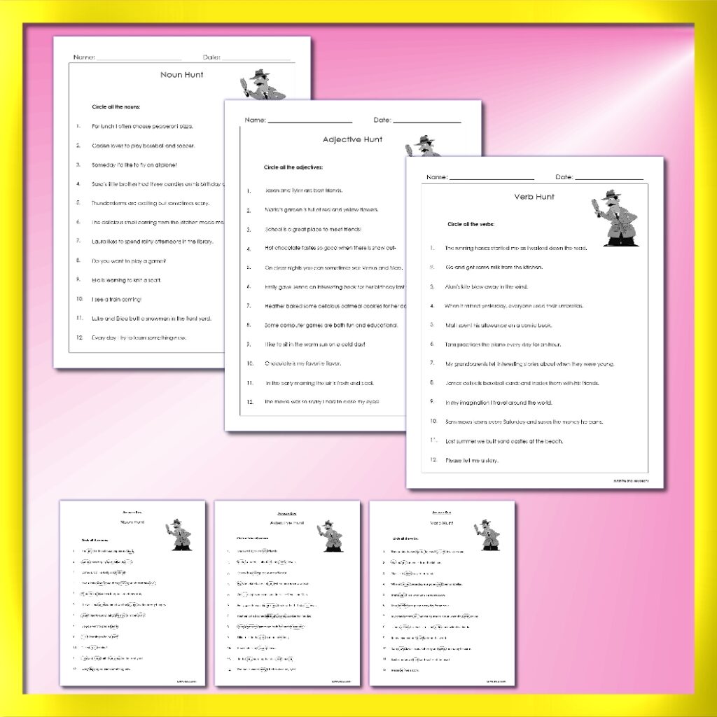 Grammar BUNDLE - Grade 3 - 106 worksheets - Nouns Verbs Adjectives ...
