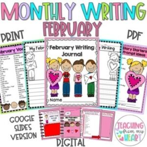 February Monthly Writing Journal Prompts Google Slides, Valentine's Day ...