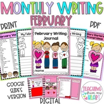 February Monthly Writing Journal Prompts Google Slides, Valentine's Day ...
