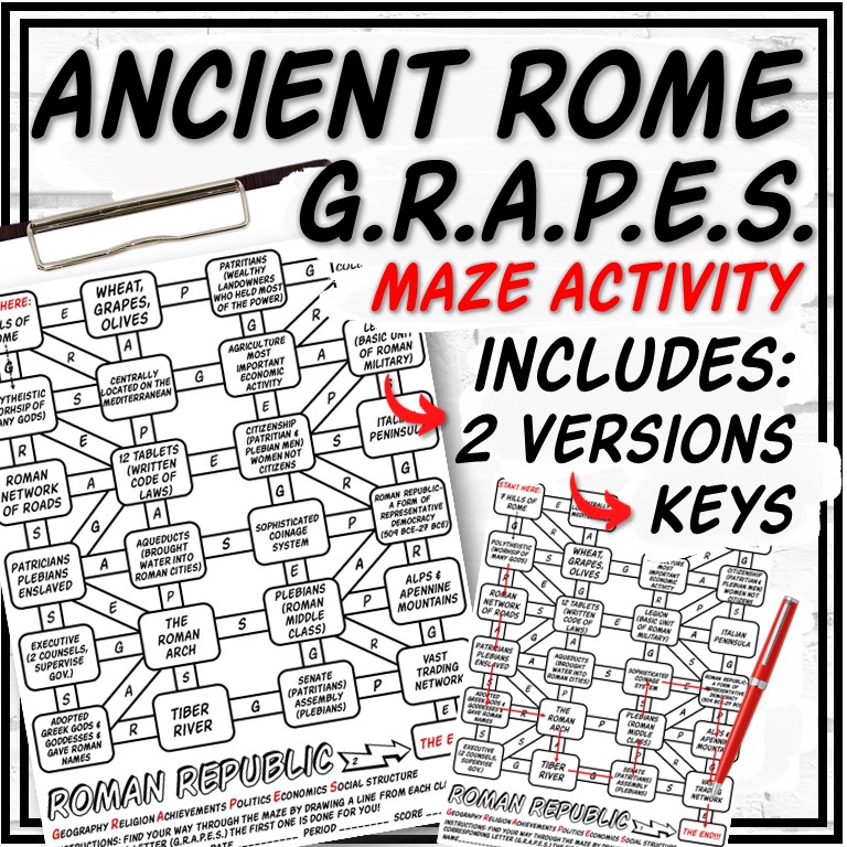 Ancient Rome G.R.A.P.E.S. Maze Activity & Reference Sheet | Made By Teachers