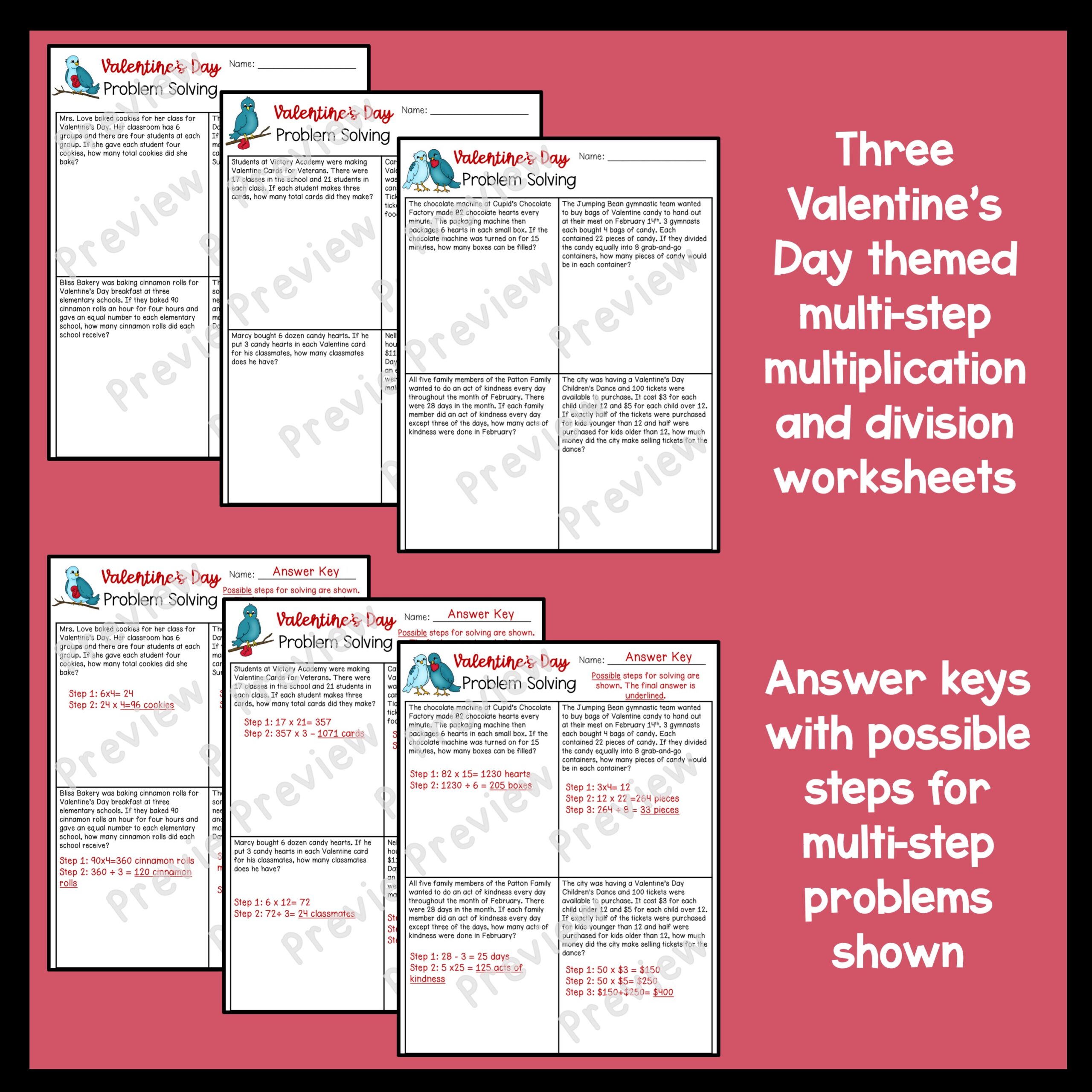 Valentines Day Multi-step Multiplication and Division Word Problems ...