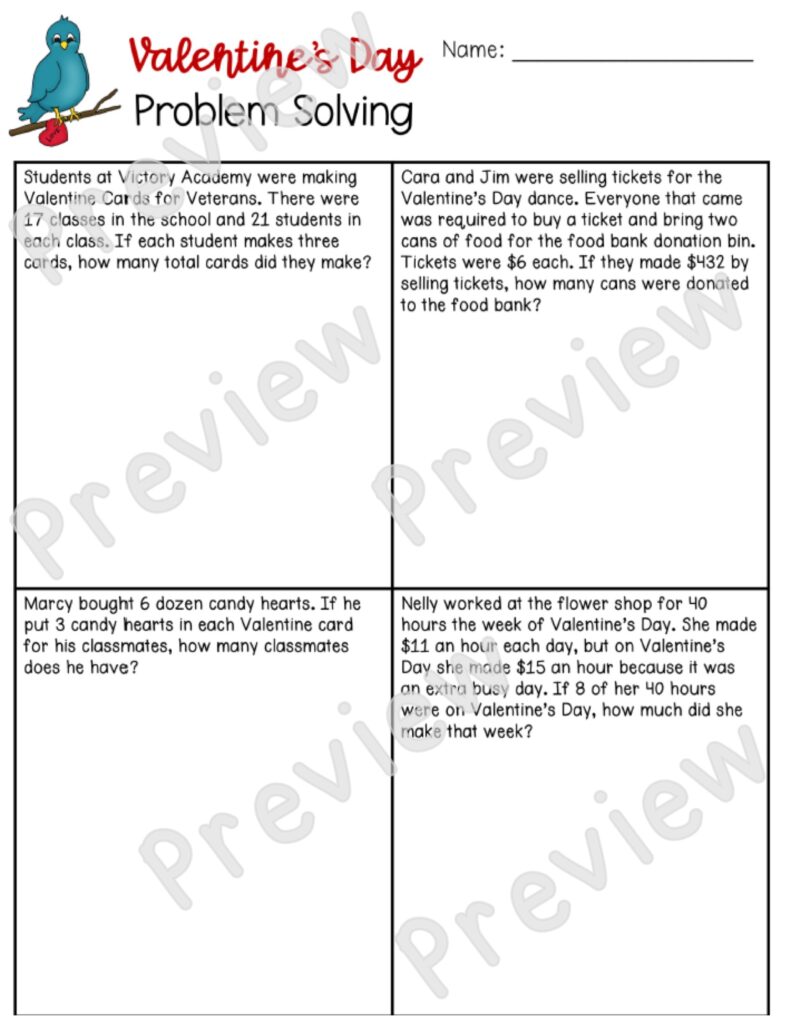 Valentines Day Multi-step Multiplication and Division Word Problems ...