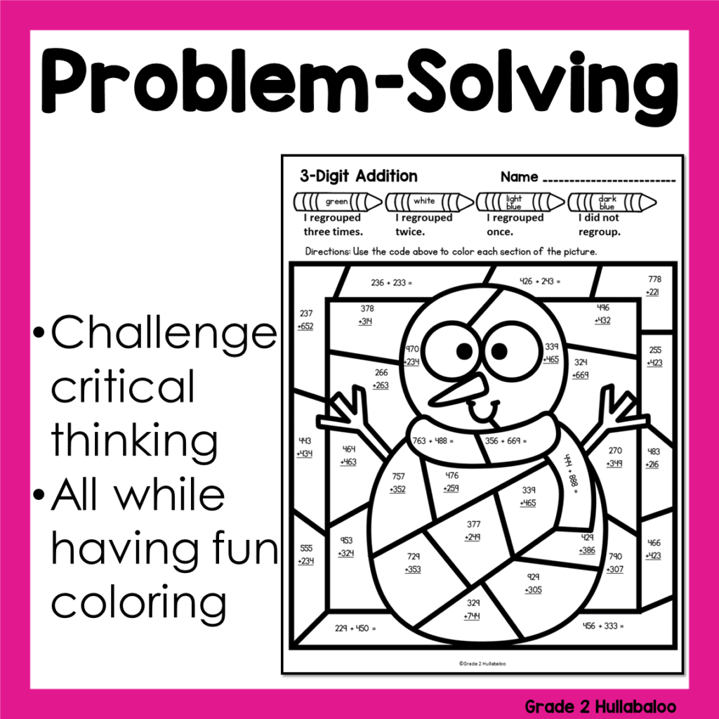 Winter Color by Code 2- and 3-Digit Addition With and Without ...