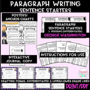 George Washington Informational Paragraph Writing Sentence Starters ...