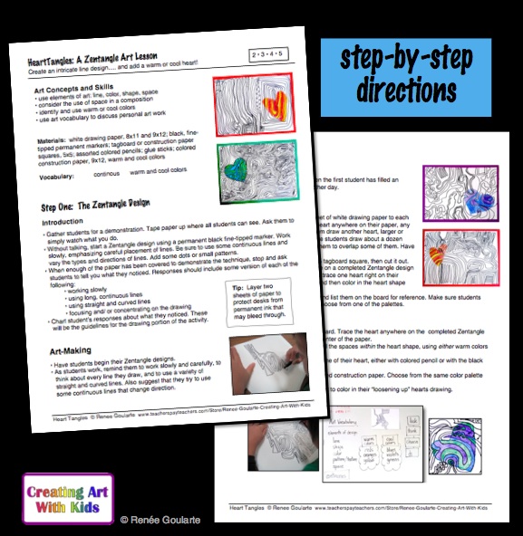 Art Lesson Valentine's Day Zentangle Drawing Heart Tangles | Made By ...