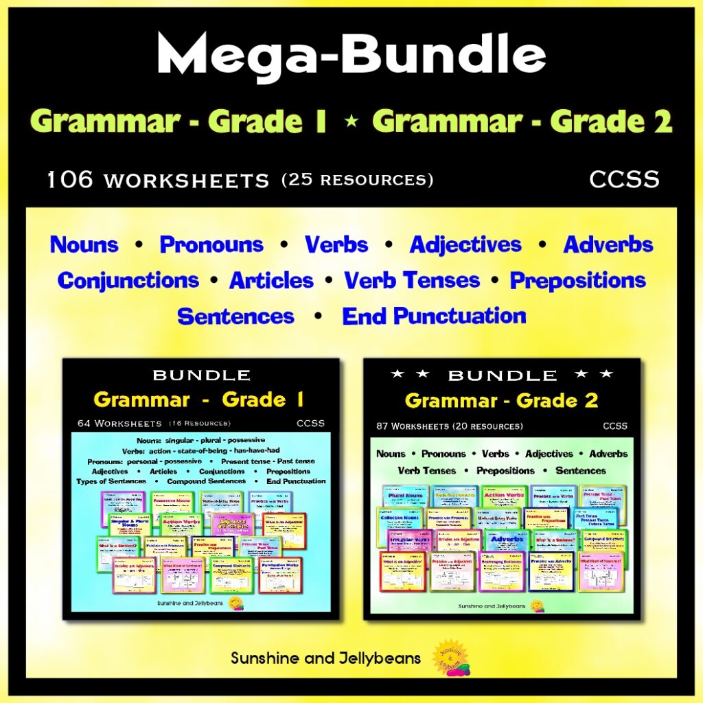 MEGA-BUNDLE - Grades 1 and 2 Grammar Bundles - 106 worksheets / 25 ...