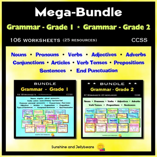 MEGA-BUNDLE - Grades 1 and 2 Grammar Bundles - 106 worksheets / 25 ...