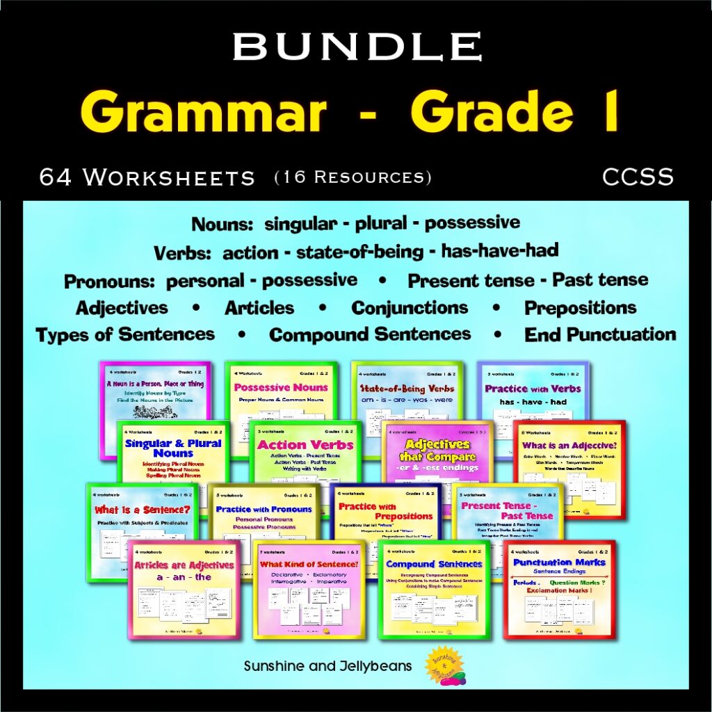 MEGA-BUNDLE - Grades 1 and 2 Grammar Bundles - 106 worksheets / 25 ...