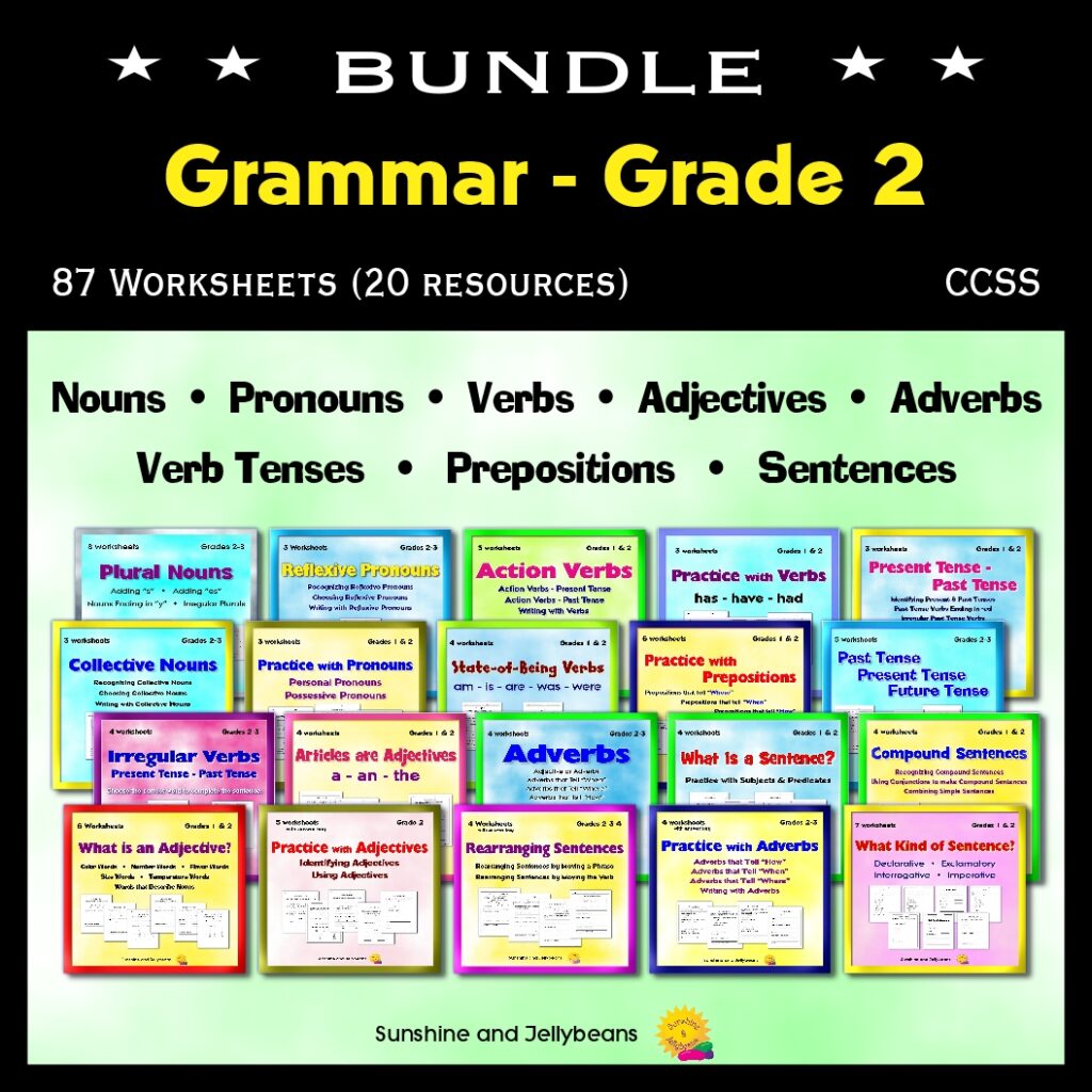 MEGA-BUNDLE - Grades 1 and 2 Grammar Bundles - 106 worksheets / 25 ...