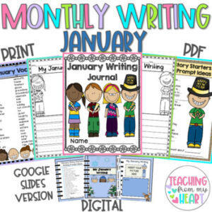 January Monthly Writing Journal Prompts Unit New Year 2023 Writing ...