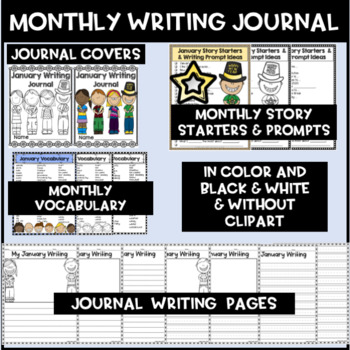 January Monthly Writing Journal Prompts Unit New Year 2023 Writing ...