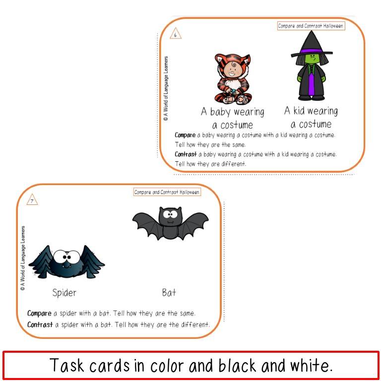 Halloween Compare and Contrast Picture Task Cards Print and Digital ...
