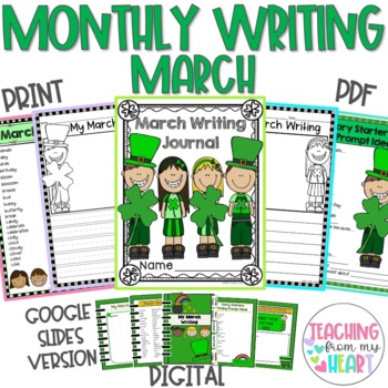 March Monthly Writing, Journal Prompts Google Slides, St. Patrick's Day ...