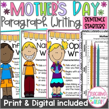 Mother's Day Paragraph Writing Sentence Starters and Craft Activities ...