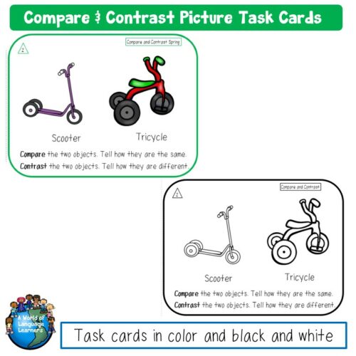 Free Compare and Contrast Picture Task Cards | Made By Teachers