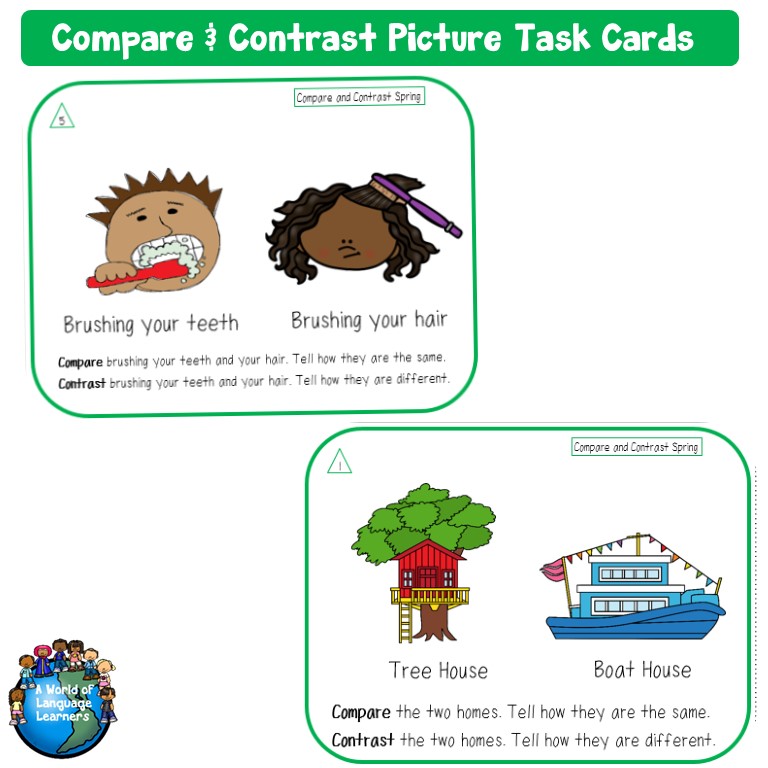 Free Compare and Contrast Picture Task Cards | Made By Teachers