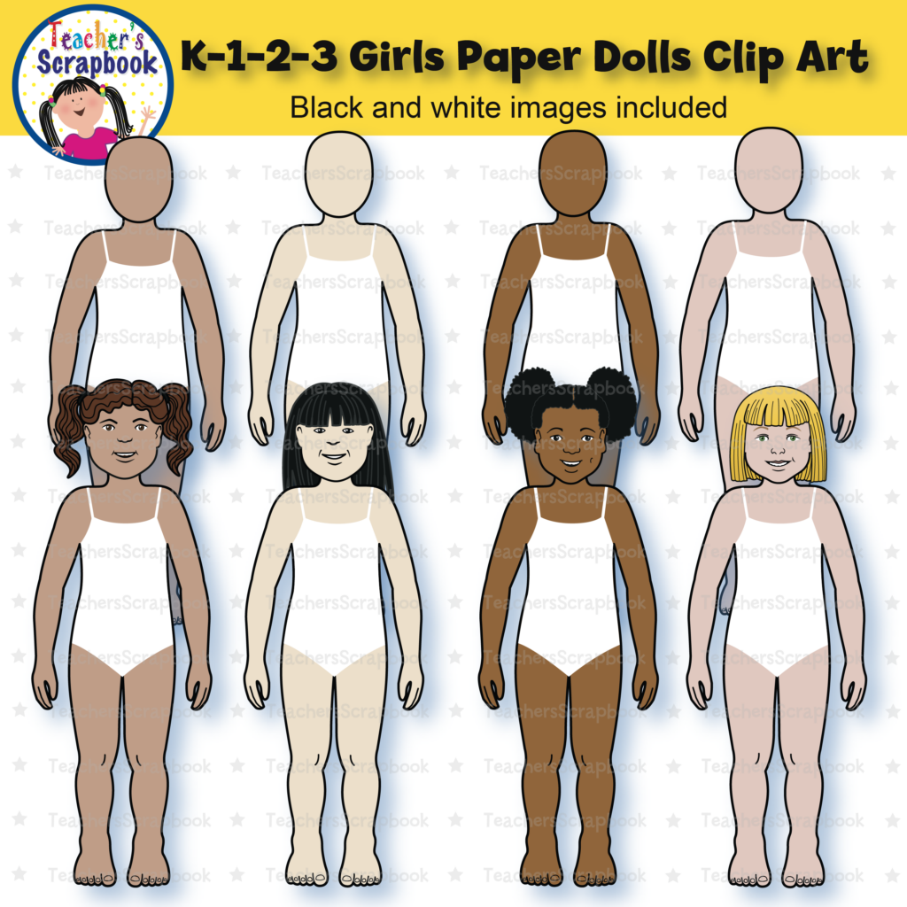 K123 Girl Paper Doll Clip Art | Made By Teachers