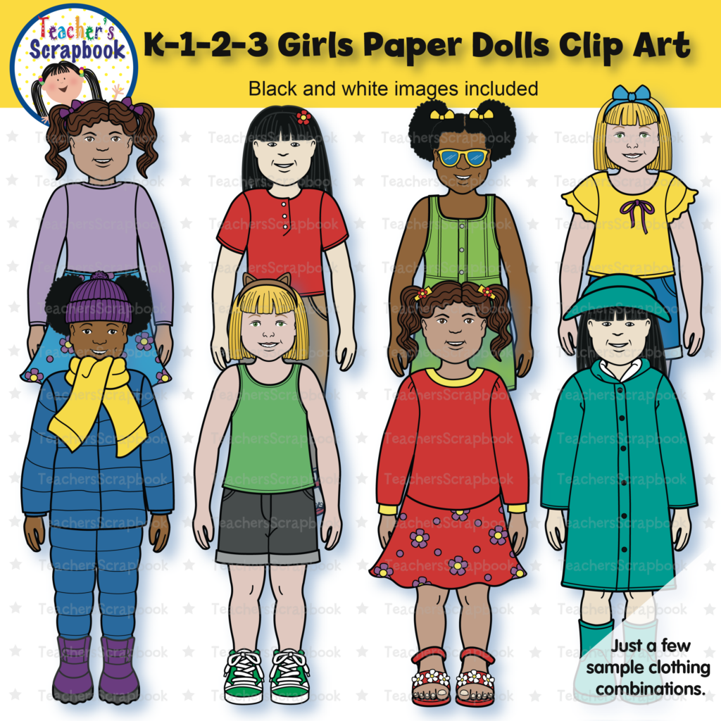 K123 Girl Paper Doll Clip Art | Made By Teachers