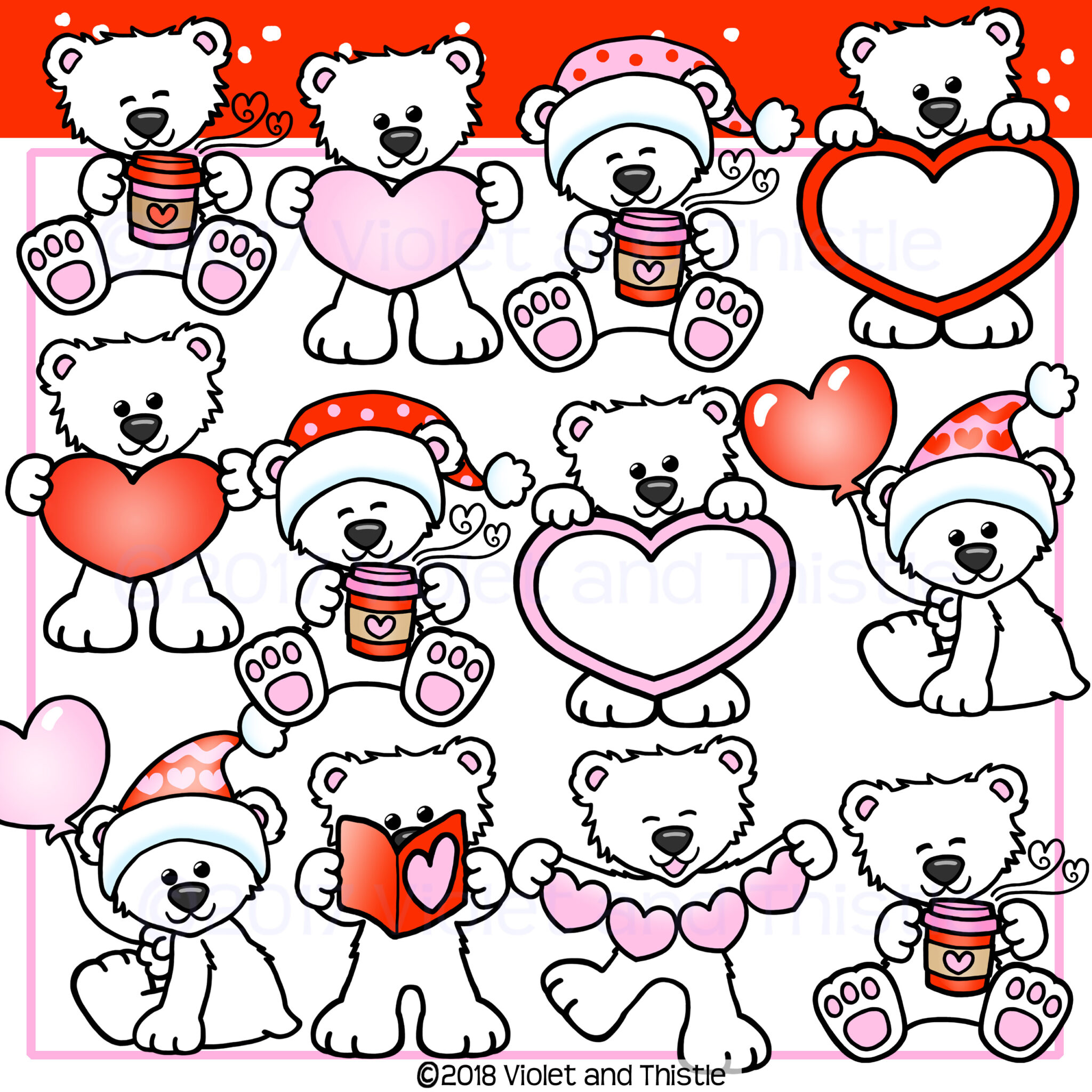 Valentine Polar Bear Clipart Super Cute Polar Bears Valentine's Day ...