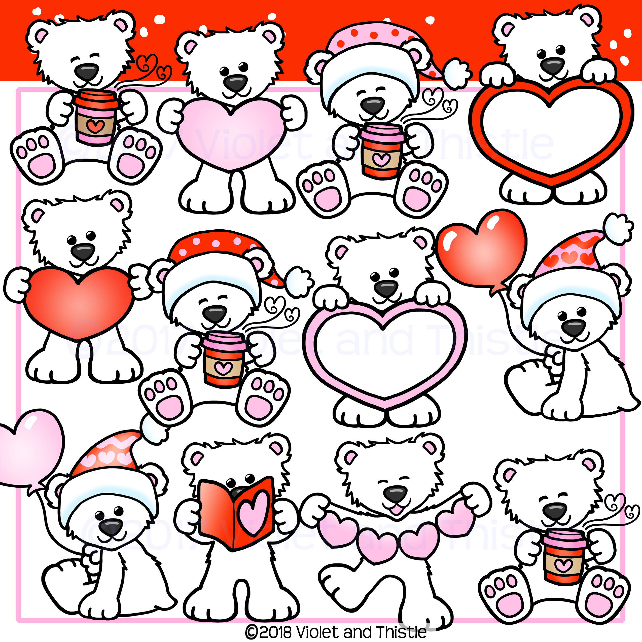 Valentine Polar Bear Clipart Super Cute Polar Bears Valentine's Day ...
