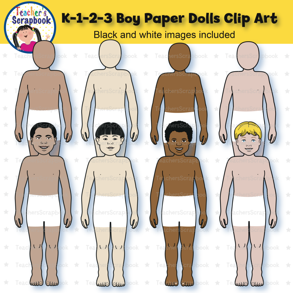 K123 Boy Paper Doll Clip Art | Made By Teachers