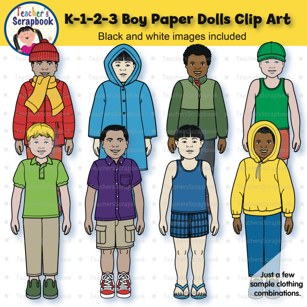 K123 Boy Paper Doll Clip Art | Made By Teachers