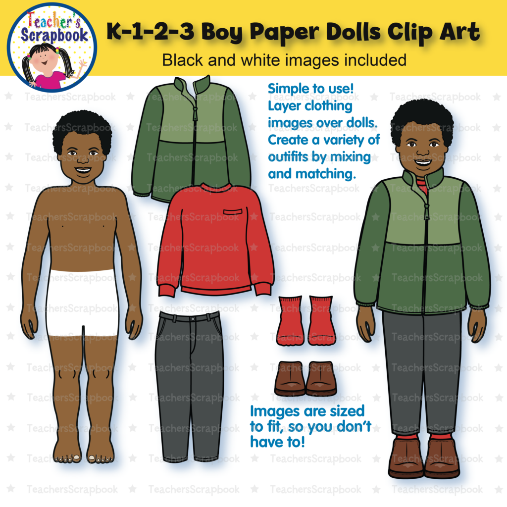 K123 Boy Paper Doll Clip Art | Made By Teachers