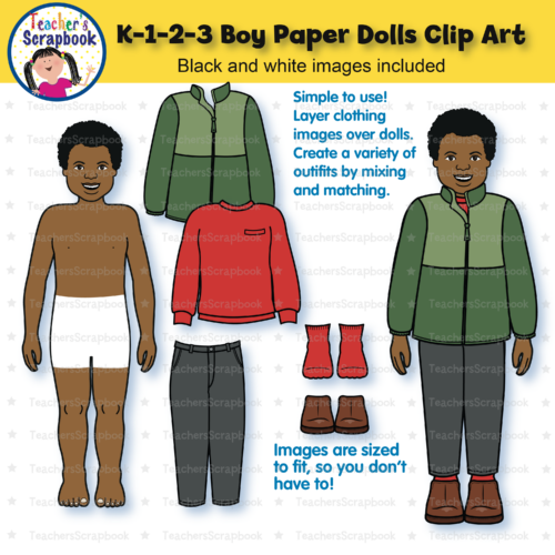 K123 Boy Paper Doll Clip Art | Made By Teachers