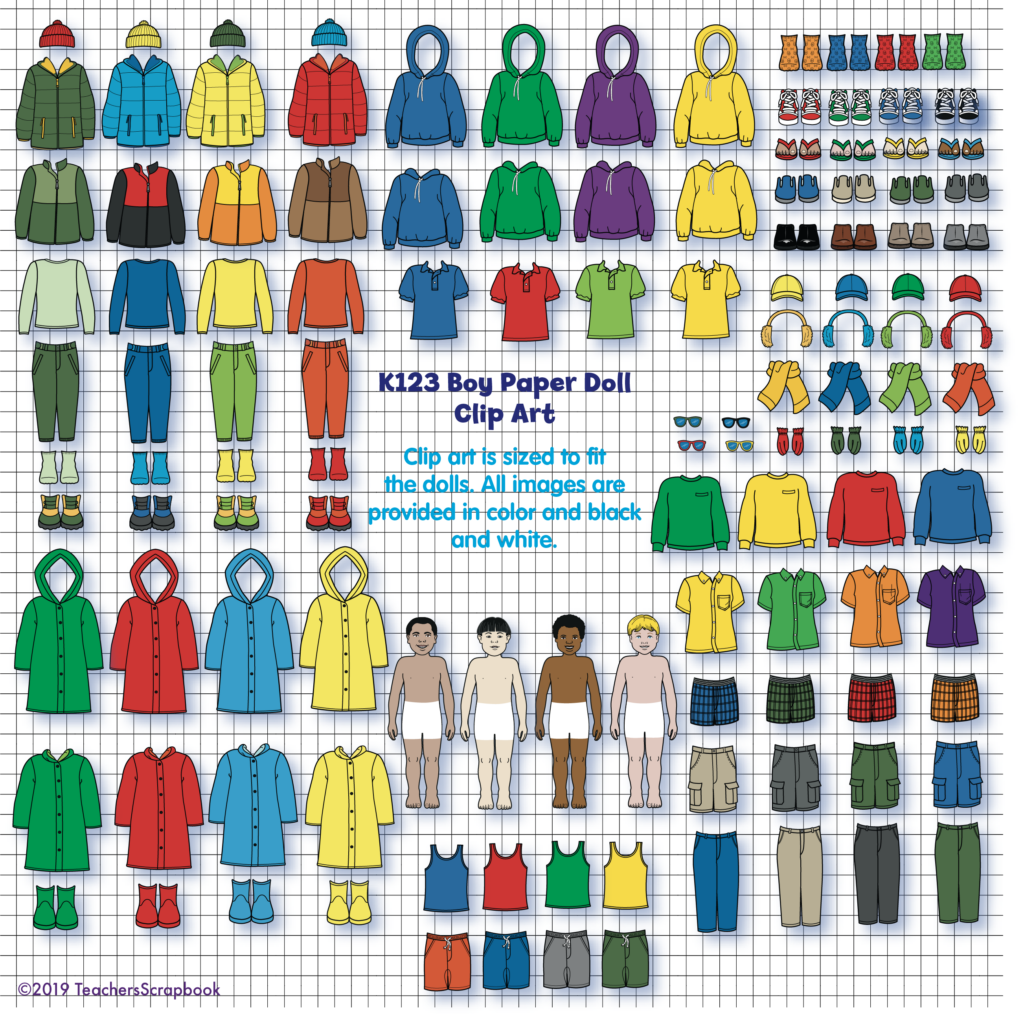 K123 Boy Paper Doll Clip Art | Made By Teachers