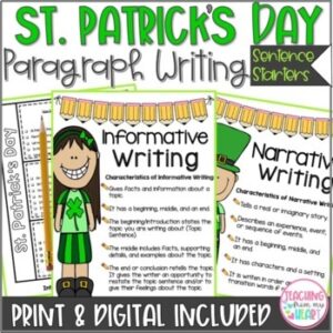 St. Patrick's Day Paragraph Writing Sentence Starters Frames and Craft ...